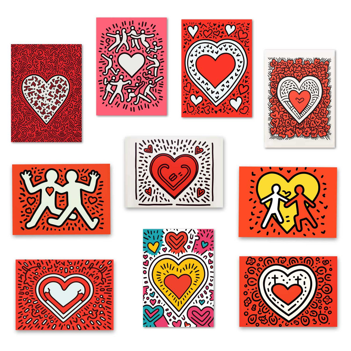 Valentinskarten Liebe Postkarten A6 Set (10 Cards) Keith Haring Style ...