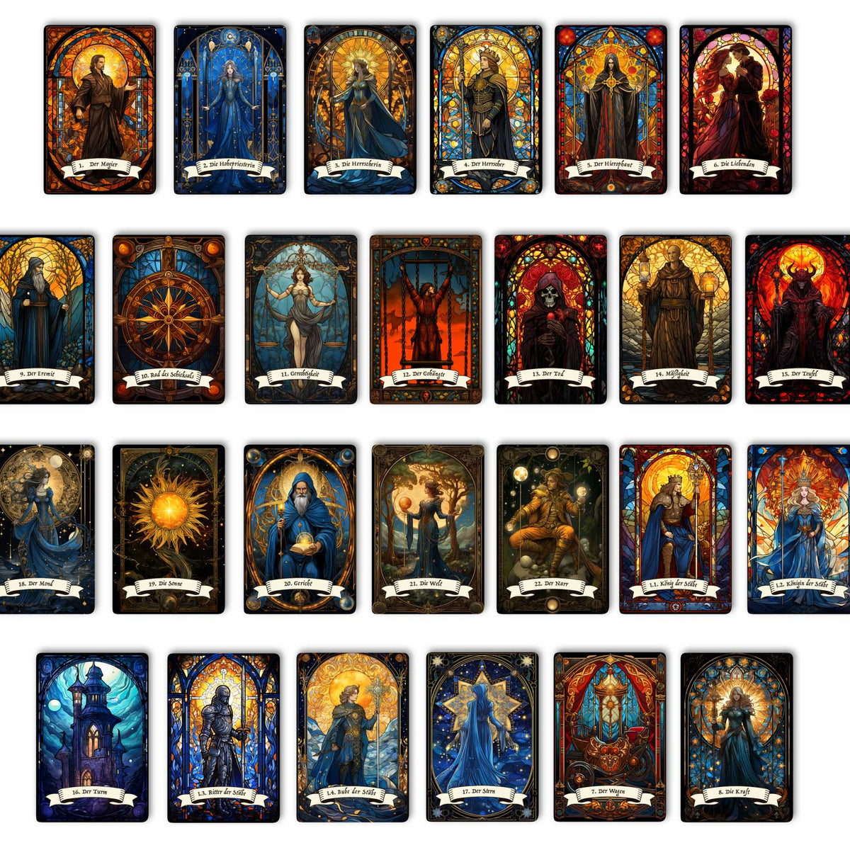 Kunstvolle Tarotkarten im Set (78 Karten) | Tarot Deck mit 78 Tarot Ka ...